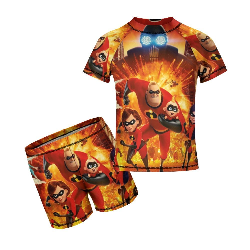 The Incredibles Boys 2-Piece Swimsuit Set, Short Sleeve Rash Guard ...
