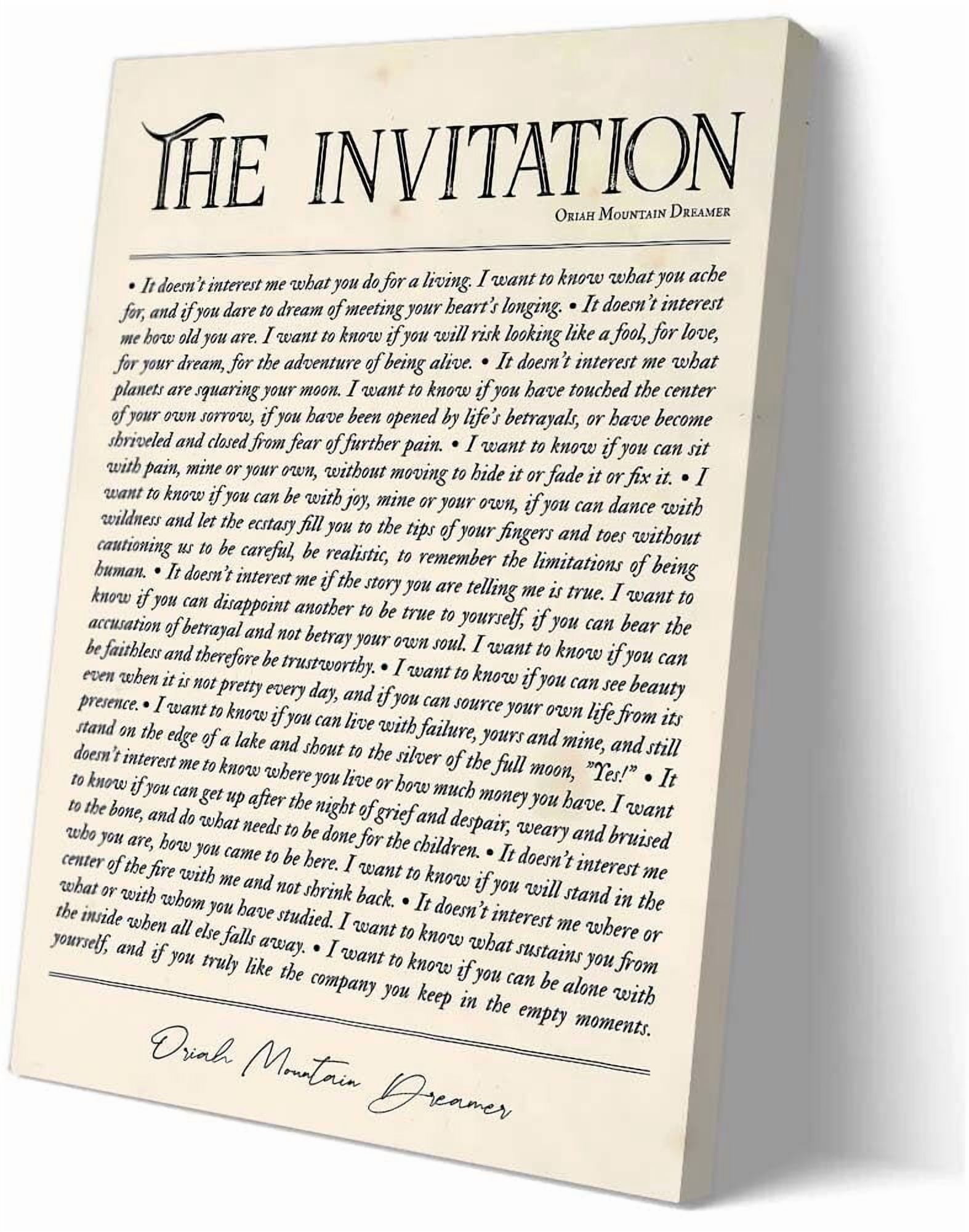 The Invitation Poem Wall Art Inspirational Quote Poster Nature ...