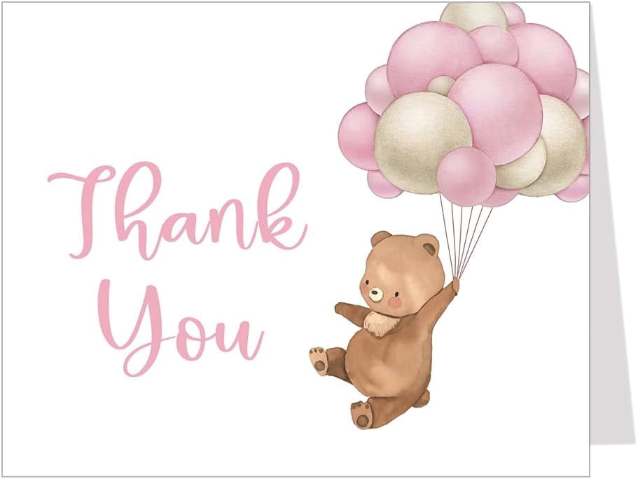 The Invite Lady Teddy Bear Thank You Cards Baby Shower Girl We Can ...