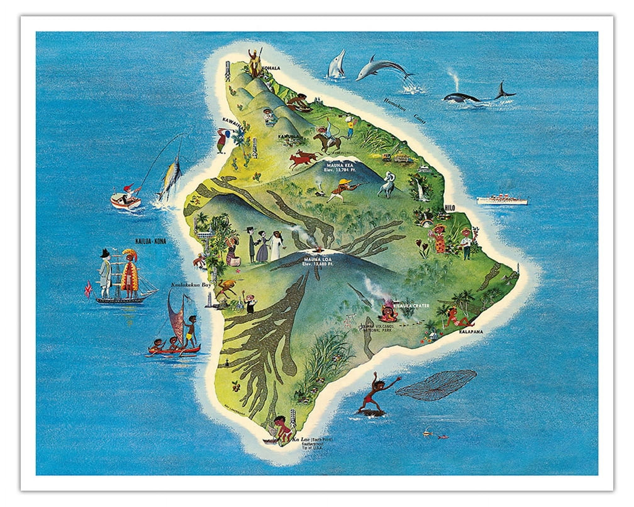 The Island of Hawaii Map - Vintage Pictorial Map by Ray Lanterman c ...