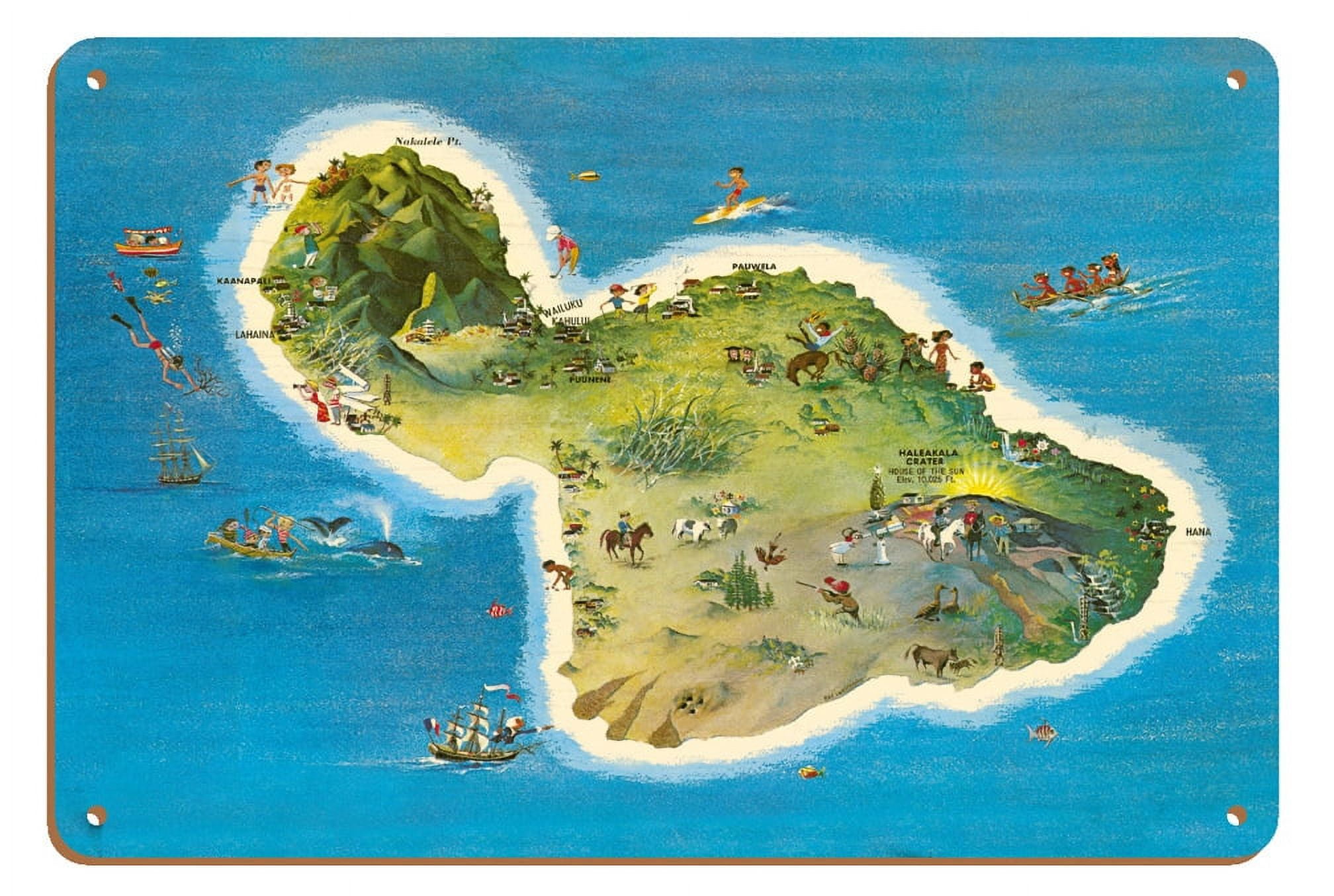 The Island of Maui Hawaii - Vintage Pictorial Map by Ray Lanterman c ...