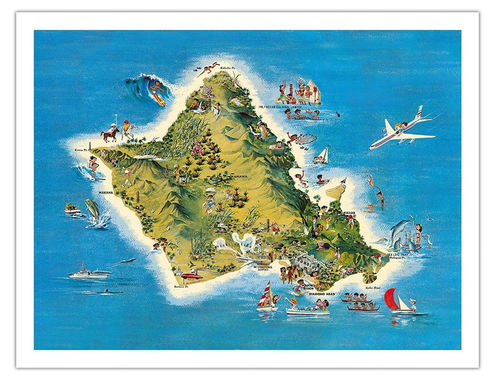 The Island of Oahu Hawaii - Vintage Pictorial Map by Ray Lanterman c ...