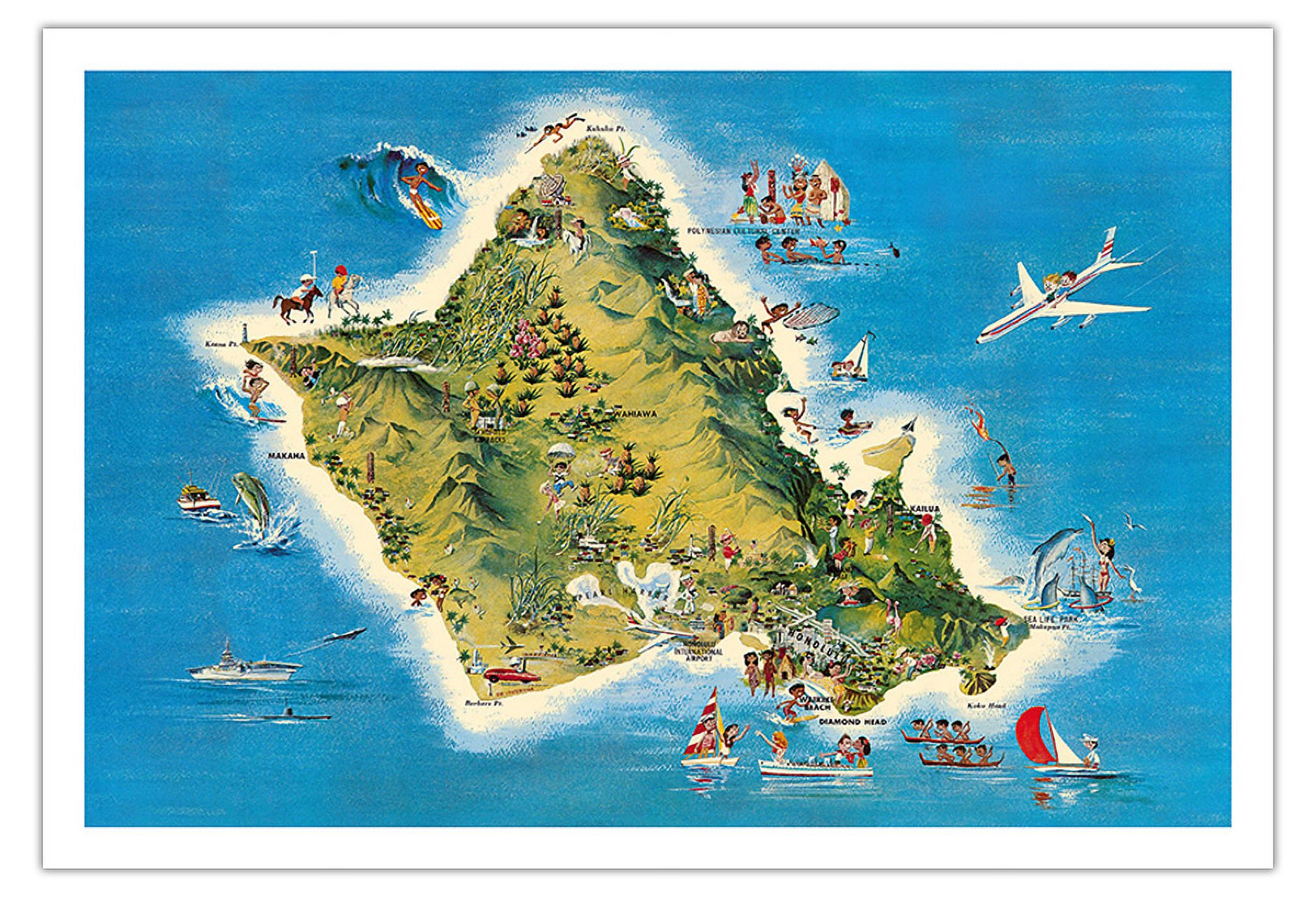 The Island of Oahu Hawaii - Vintage Pictorial Map by Ray Lanterman c ...