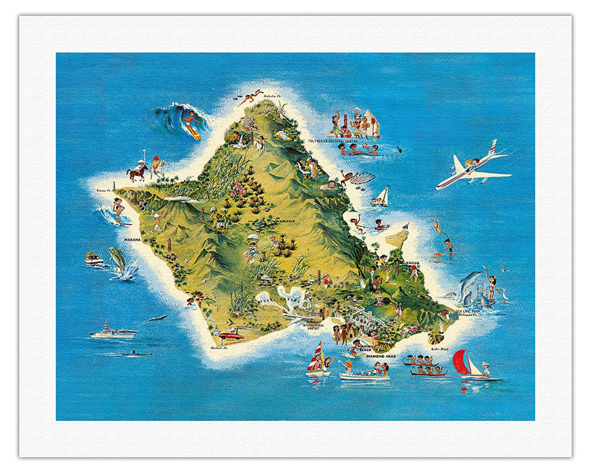 The Island of Oahu Hawaii - Vintage Pictorial Map by Ray Lanterman c ...