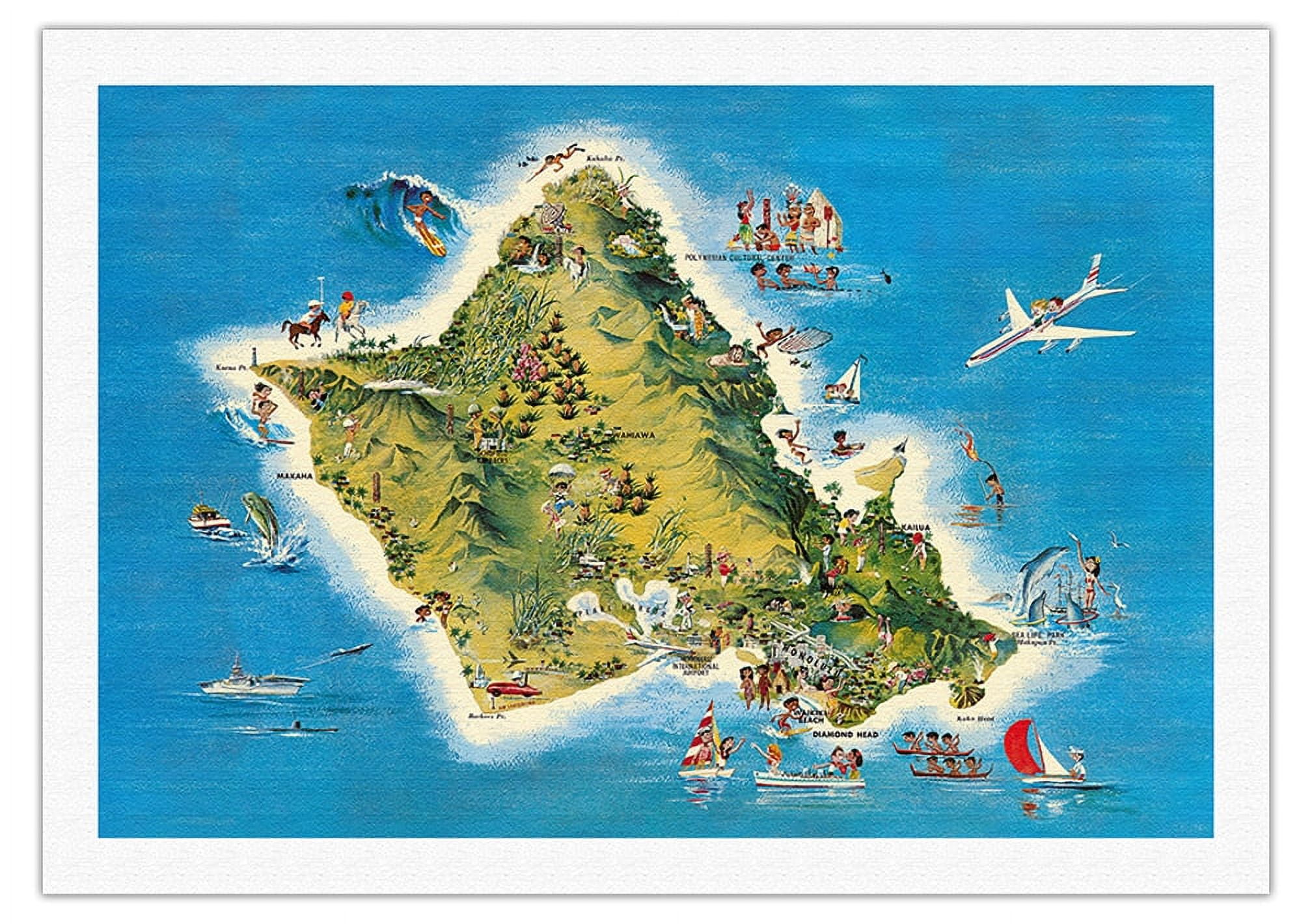 The Island of Oahu Hawaii - Vintage Pictorial Map by Ray Lanterman c ...