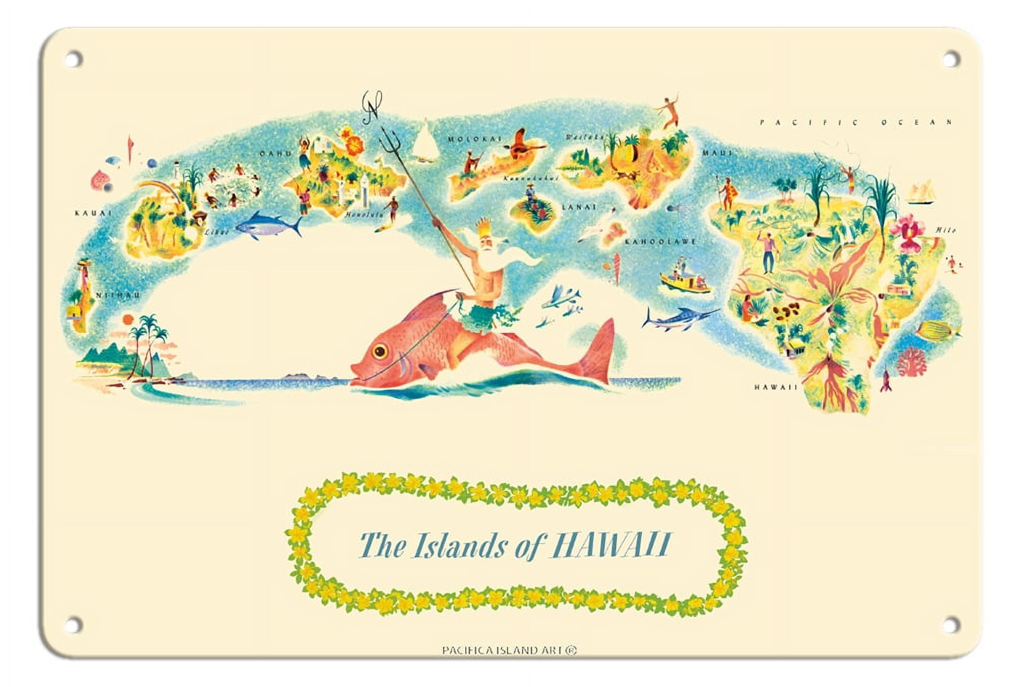 The Islands of Hawaii - Vintage Pictorial Map c.1952 - 8 x 12 inch ...