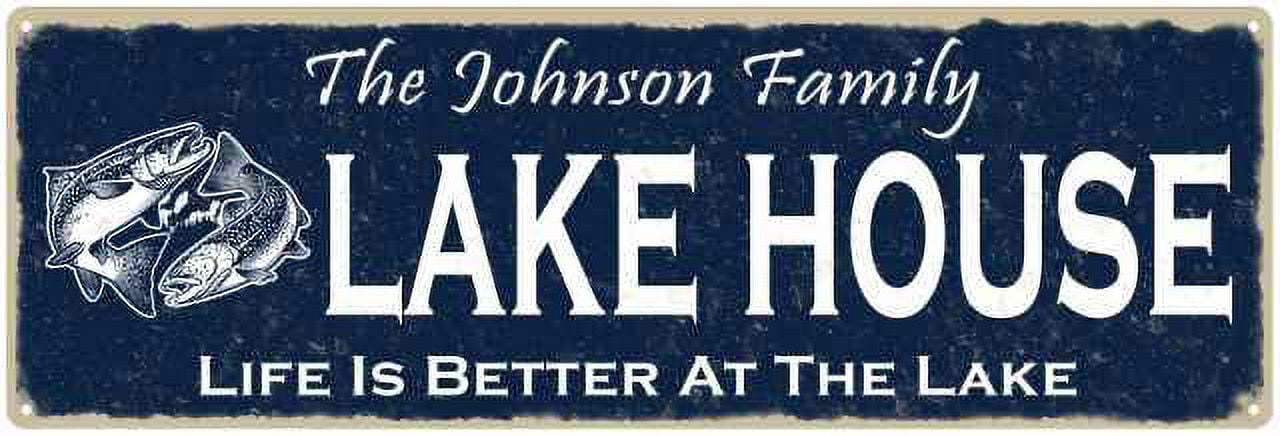 The JOHNSON Family Lake House Sign 8x24 Metal Fishing Cabin Decor ...