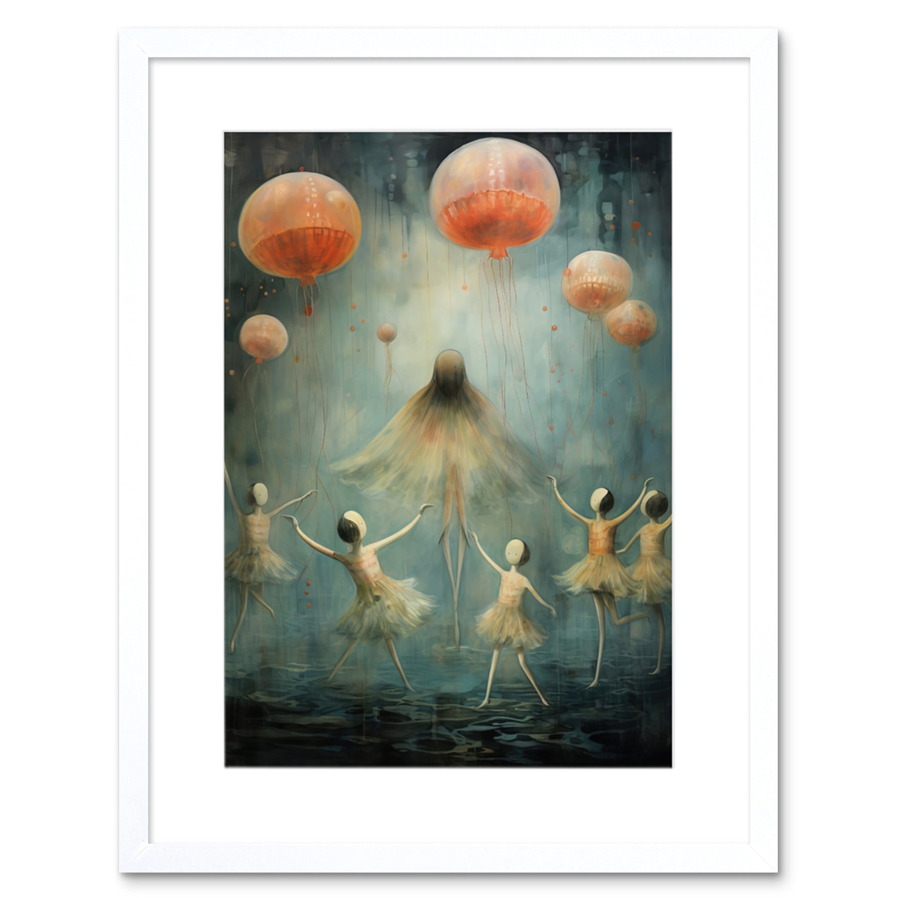 The Jellyfish Ballet Whimsical Surreal Underwater Dance Artwork Framed ...