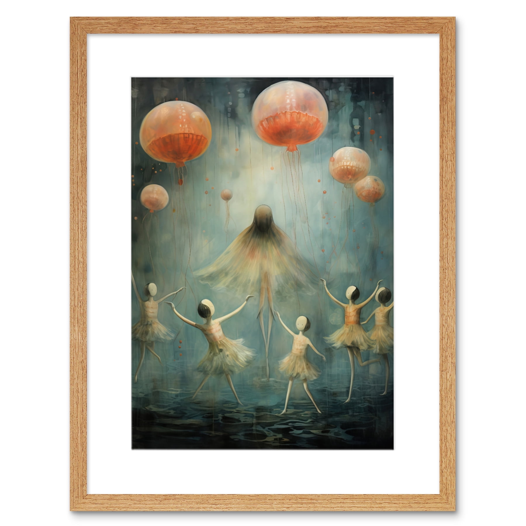 The Jellyfish Ballet Whimsical Surreal Underwater Dance Artwork Framed ...