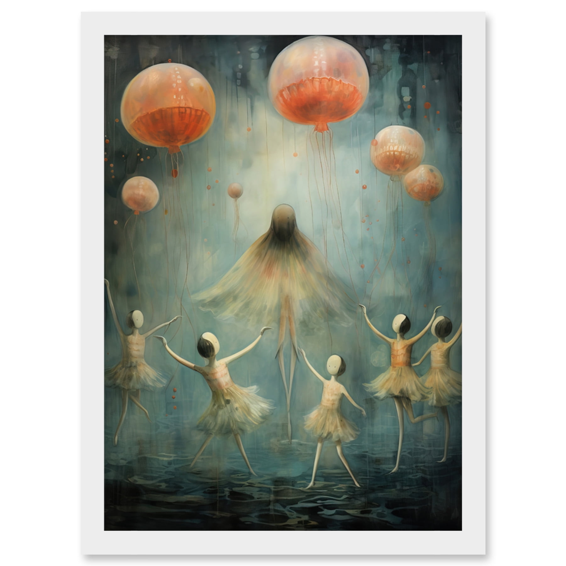 The Jellyfish Ballet Whimsical Surreal Underwater Dance Artwork Framed ...