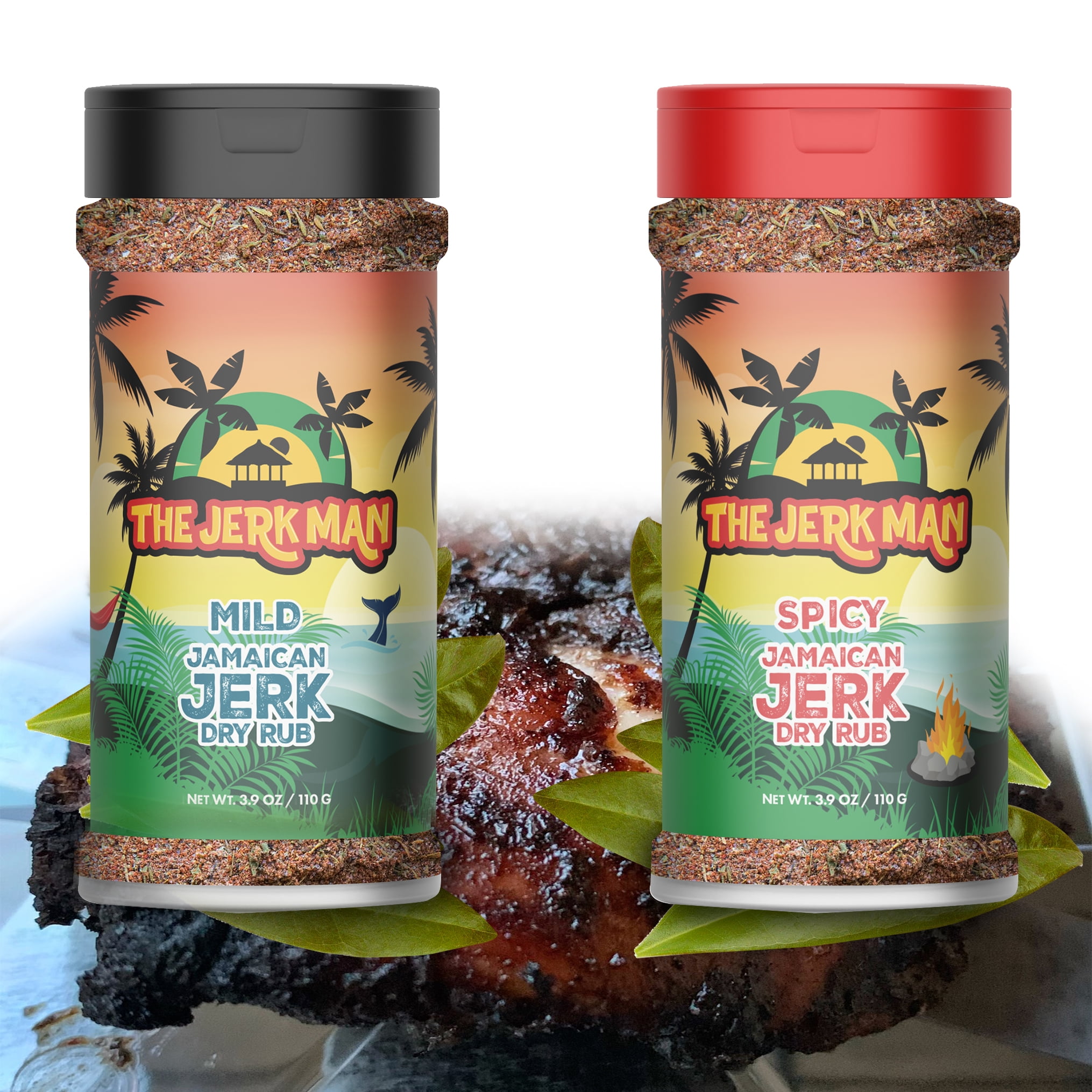 The Jerk Man Jamaican Spicy Dry Rub 2 Pack (Spicy/Mild), Use It on Fish, Meat, Veggies, 3.9 oz ...
