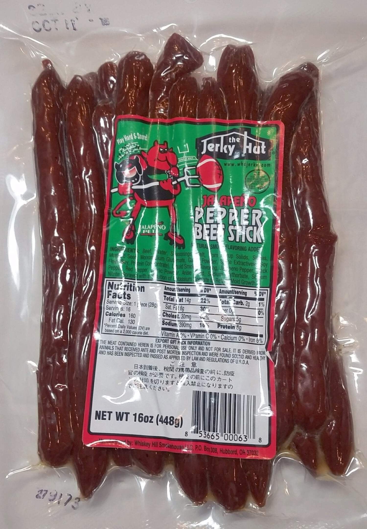 Jerky Hut Jalapeno Beef Sticks, Smoked Snack, 9g Protein, 1 lb ...