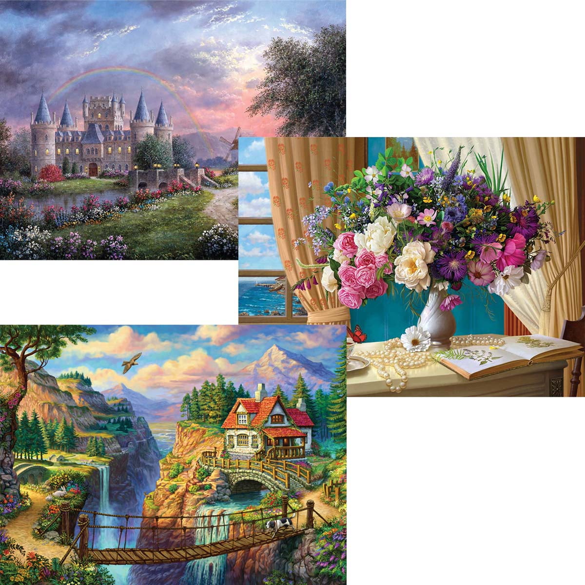 The Jigsaw Puzzle Factory Still Life Flowers, House on Cliff & Castle ...