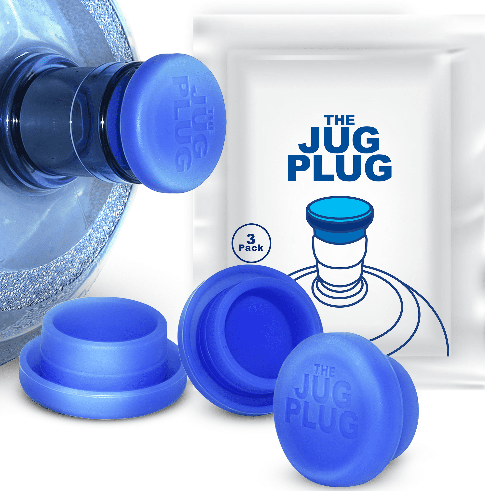 The Jug Plug - 5 Gallon Reusable Silicone Cap - No Spill, Fits 55mm Bottles - Pack of 3 ...