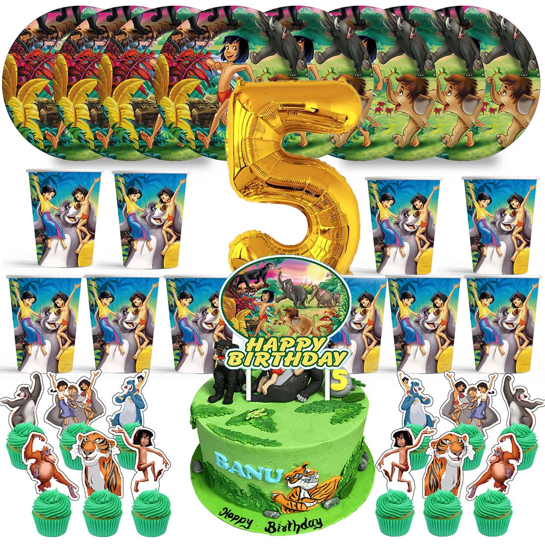 The Jungle Book Birthday 5th Cups Party Supplies Plates Fans ...