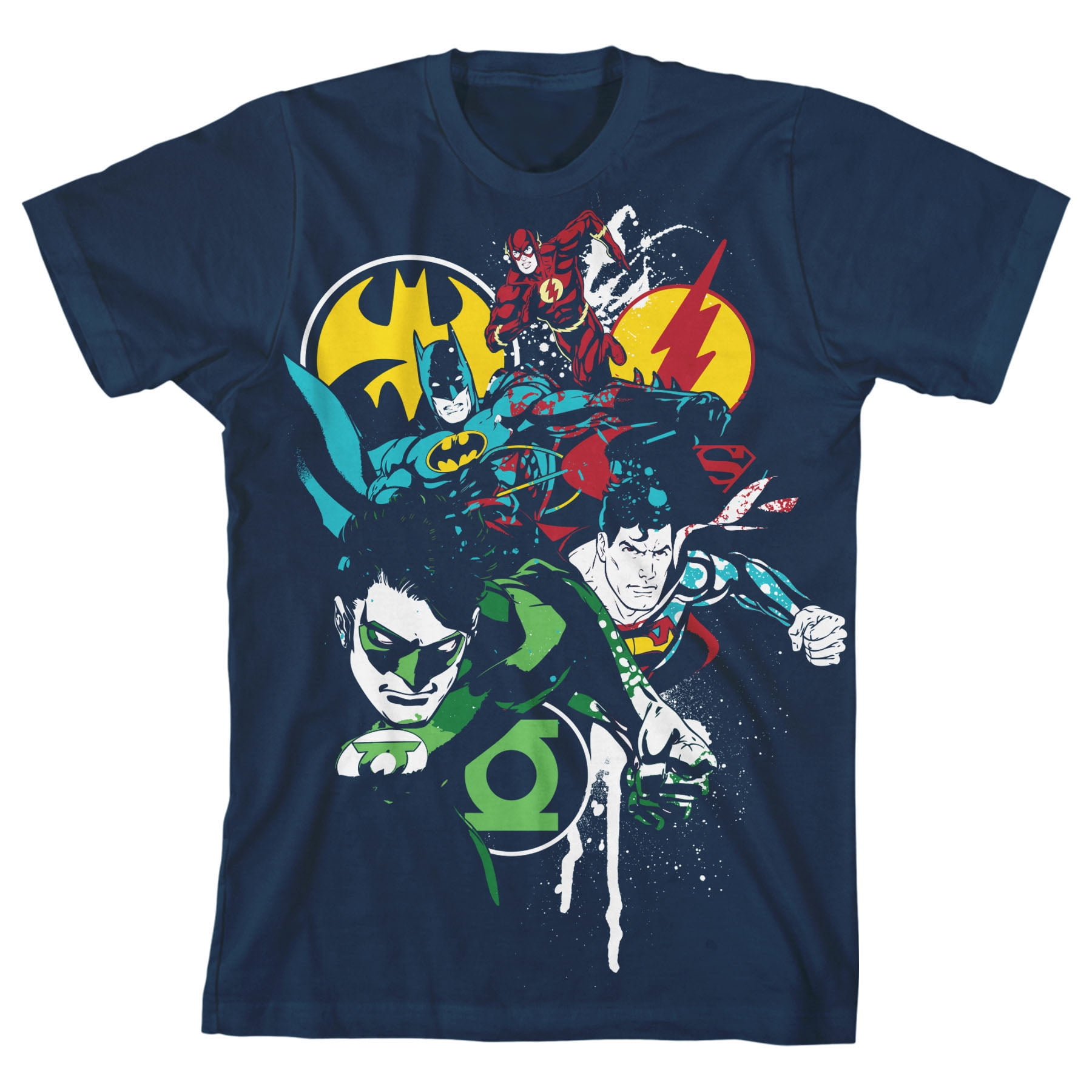 The Justice League Stenciled Superhero Graphics Youth Navy Blue Graphic ...