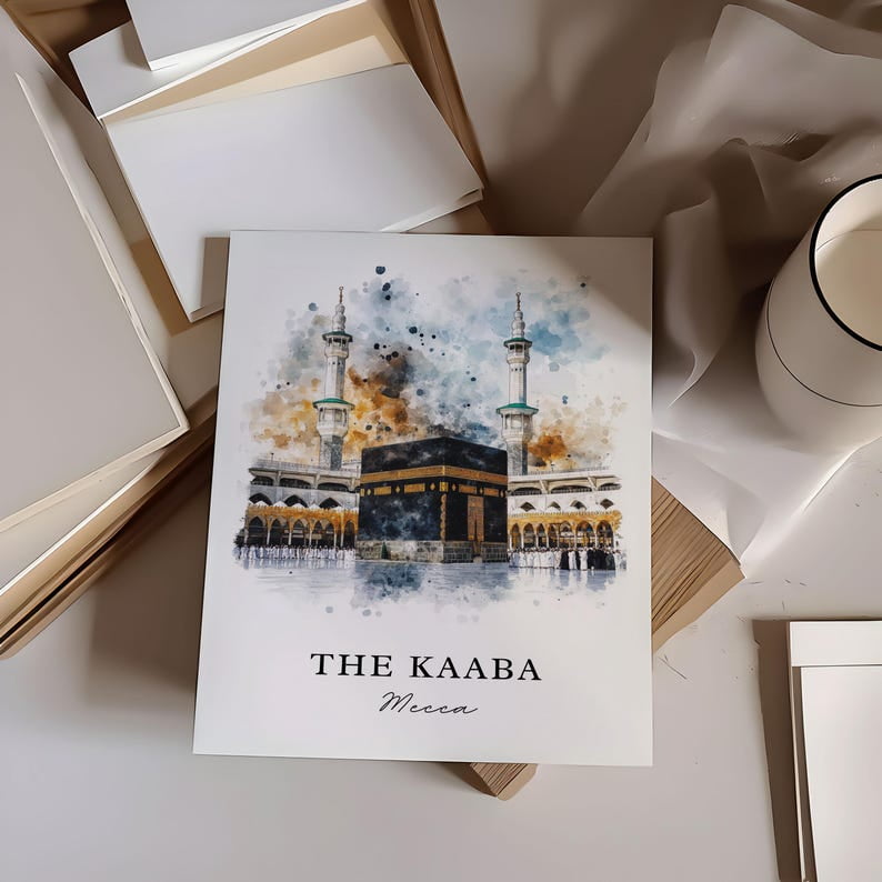 The Kaaba Art Mecca Print Kaaba Mosque Watercolor Mecca Art Gift Poster ...