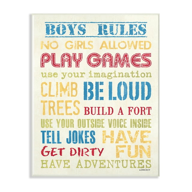 The Kids Room by Stupell Blue Yellow Red and Green Boys Rules Wall ...