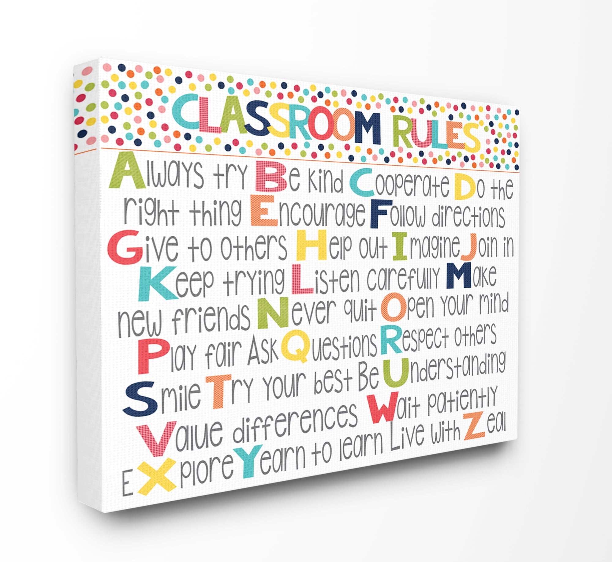 The Kids Room by Stupell Classroom Rules Colorful Alphabet Canvas Wall ...