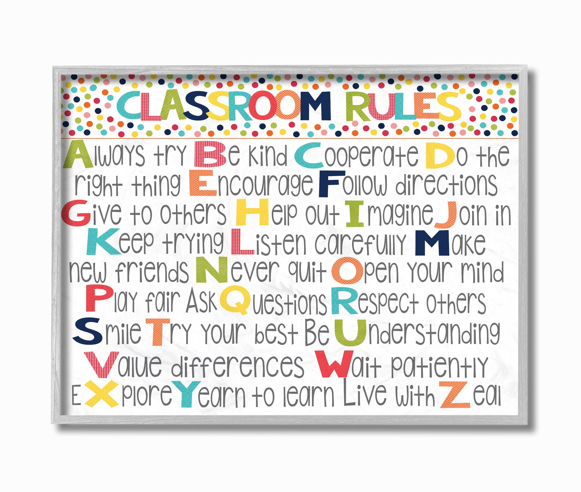 The Kids Room Classroom Rules Alphabet Wall Art - Colorful Framed ...