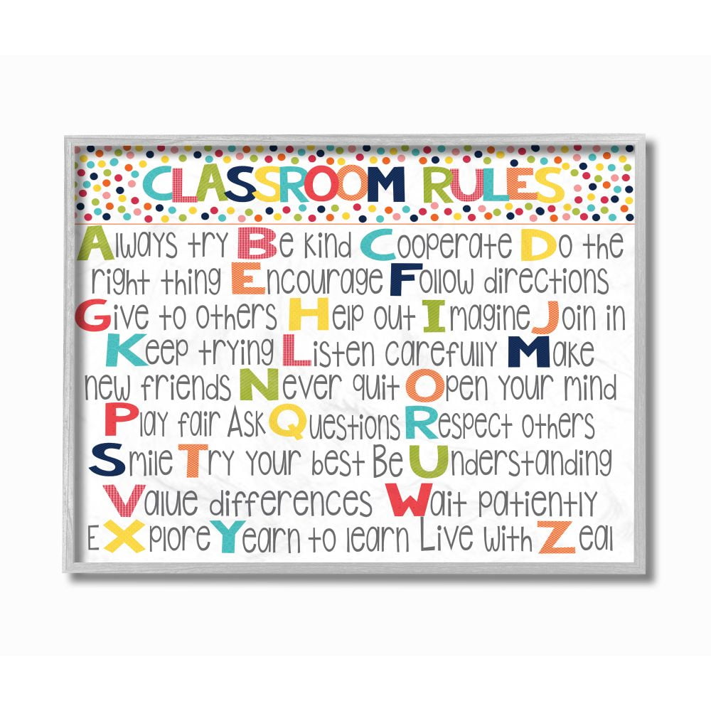 The Kids Room by Stupell Classroom Rules Colorful Alphabet Framed Wall ...