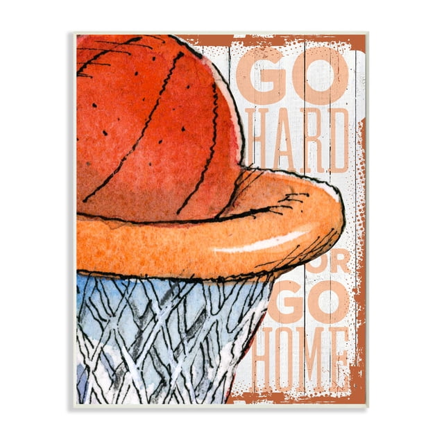 The Kids Room by Stupell Go Hard Basketball Hoop Orange Sports Design ...