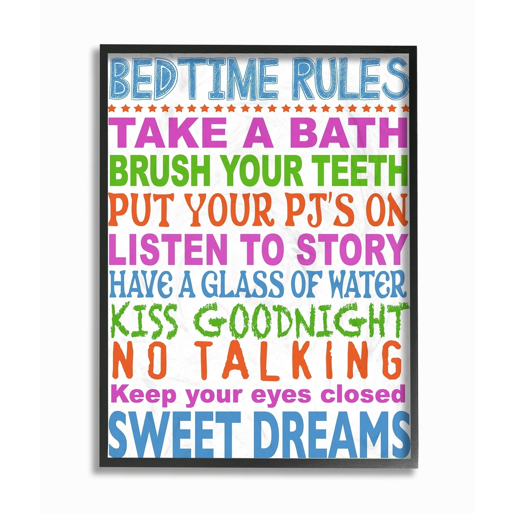 The Kids Room by Stupell Multi Colored Bedtime Rules Typography Framed ...
