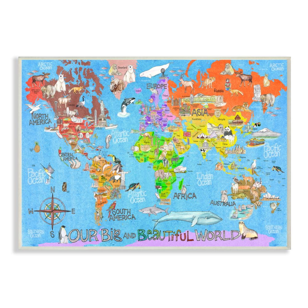 The Kids Room By Stupell Large World Map Wall Plaque by Marley Ungaro ...