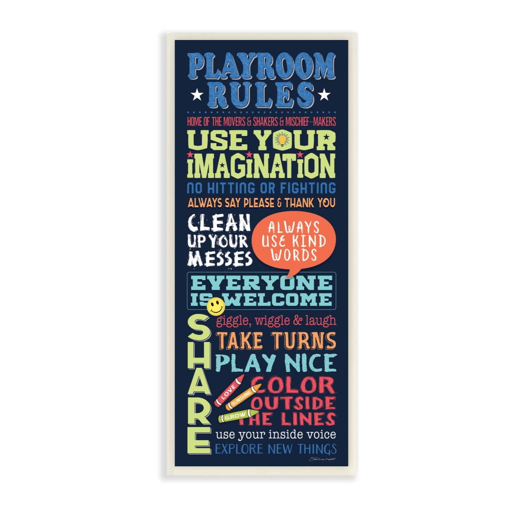The Kids Room by Stupell Playroom Rules Colorful Typography Navy Blue ...