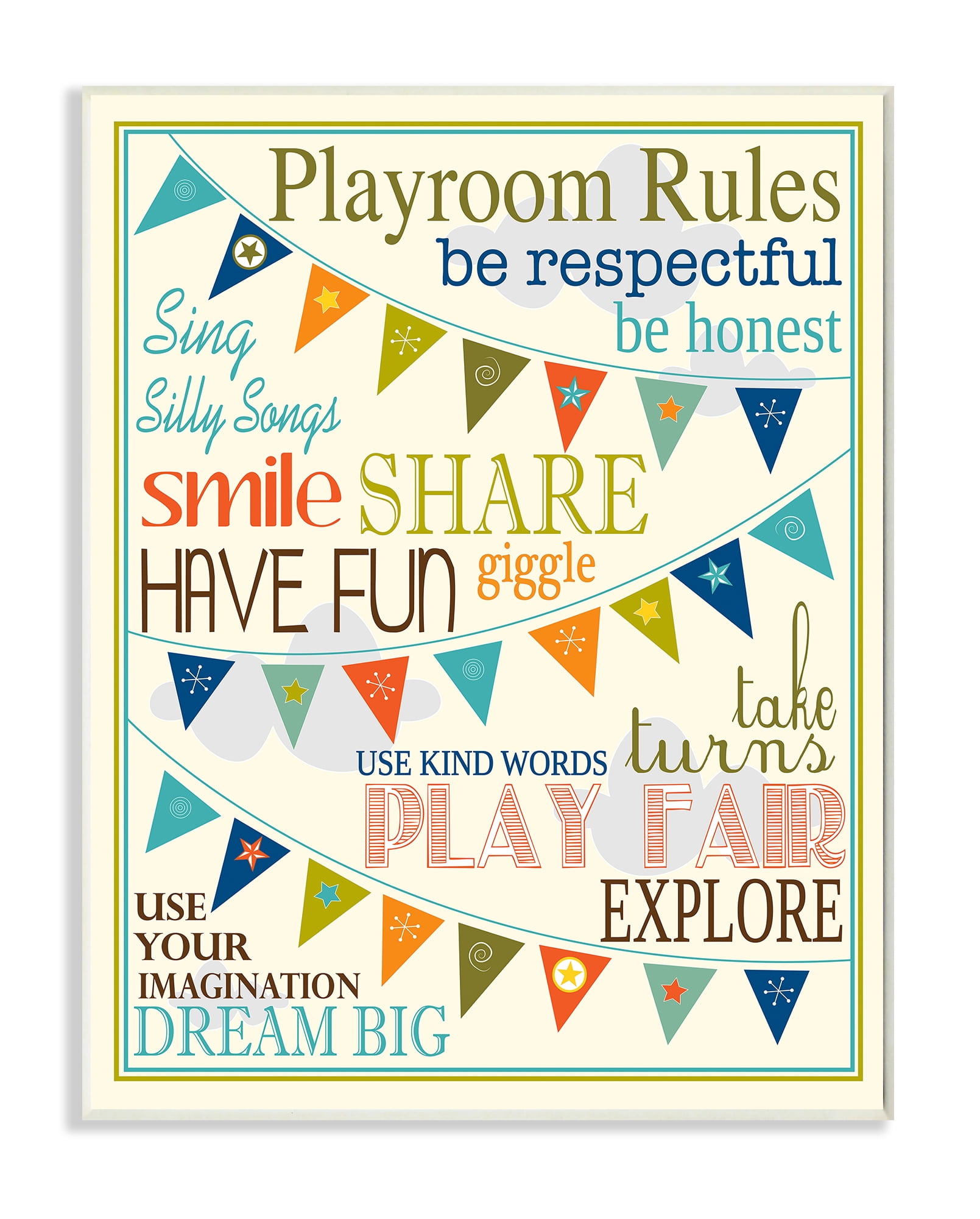 The Kids Room by Stupell Playroom Rules With Pennants In Blue Wall ...