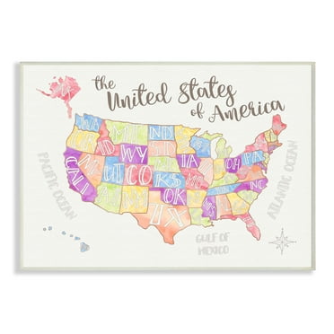 The Stupell Home Decor Collection Rainbow Typography Map Framed ...