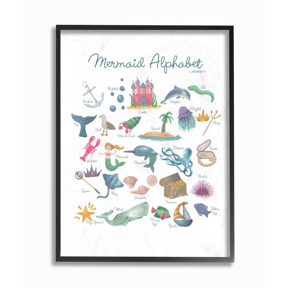 The Kids Room by Stupell Watercolor Mermaid Alphabet with Bubbles Sea ...