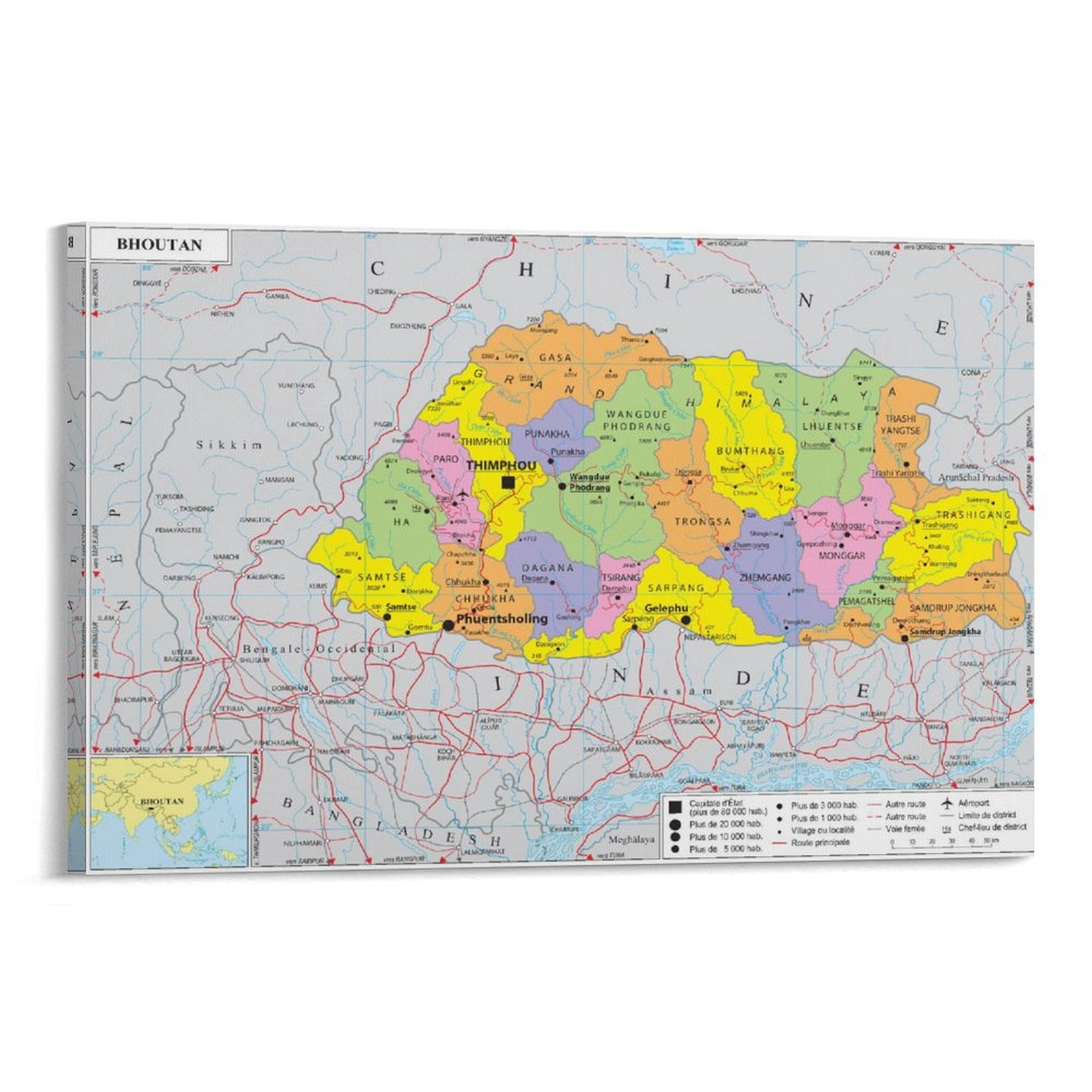 The Kingdom of Bhutan Map Posters Artworks Canvas Poster Room Aesthetic ...