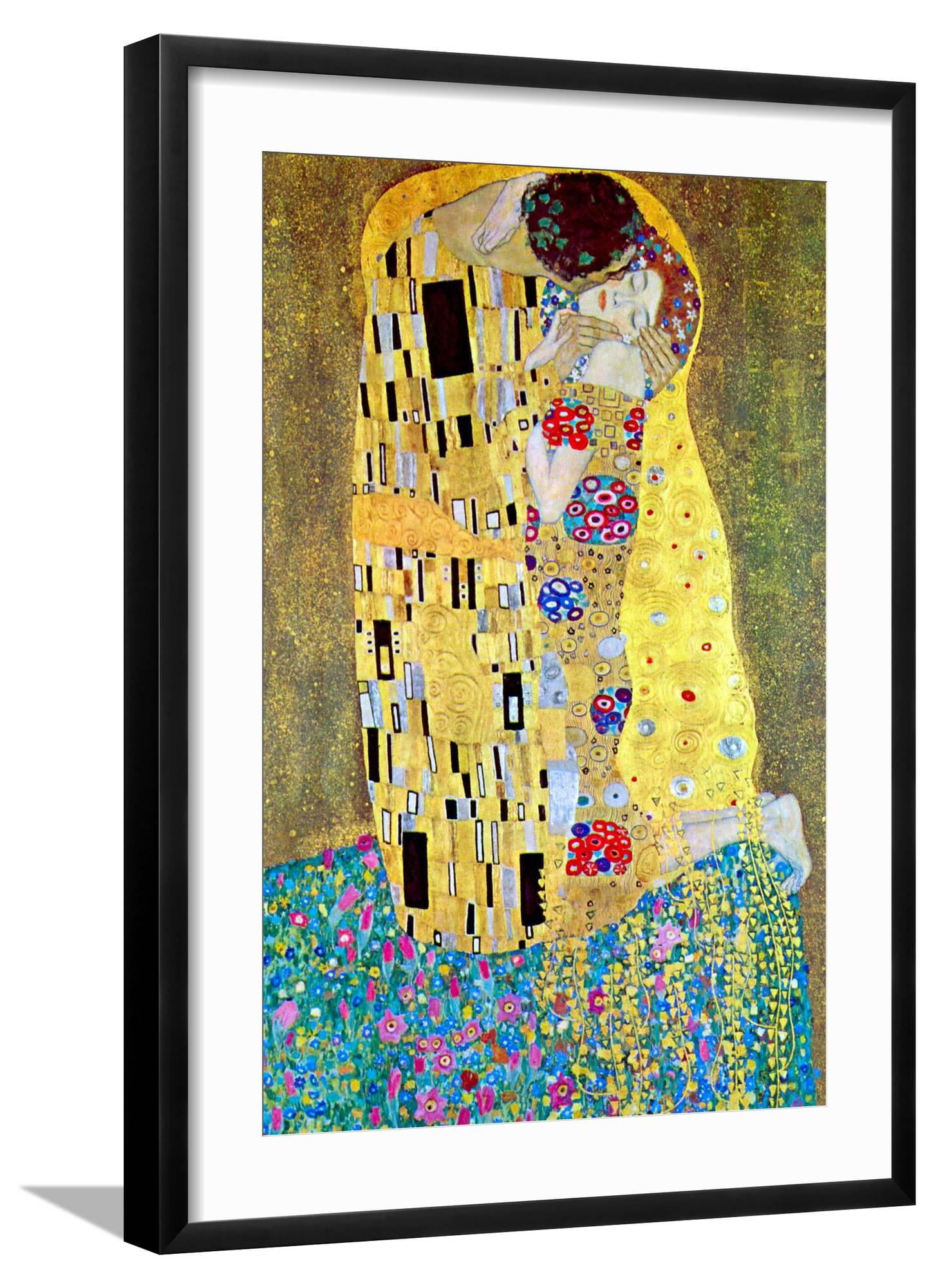 Art.com The Kiss Art Print by Gustav Klimt, Black Frame Wall Art, 21" x ...
