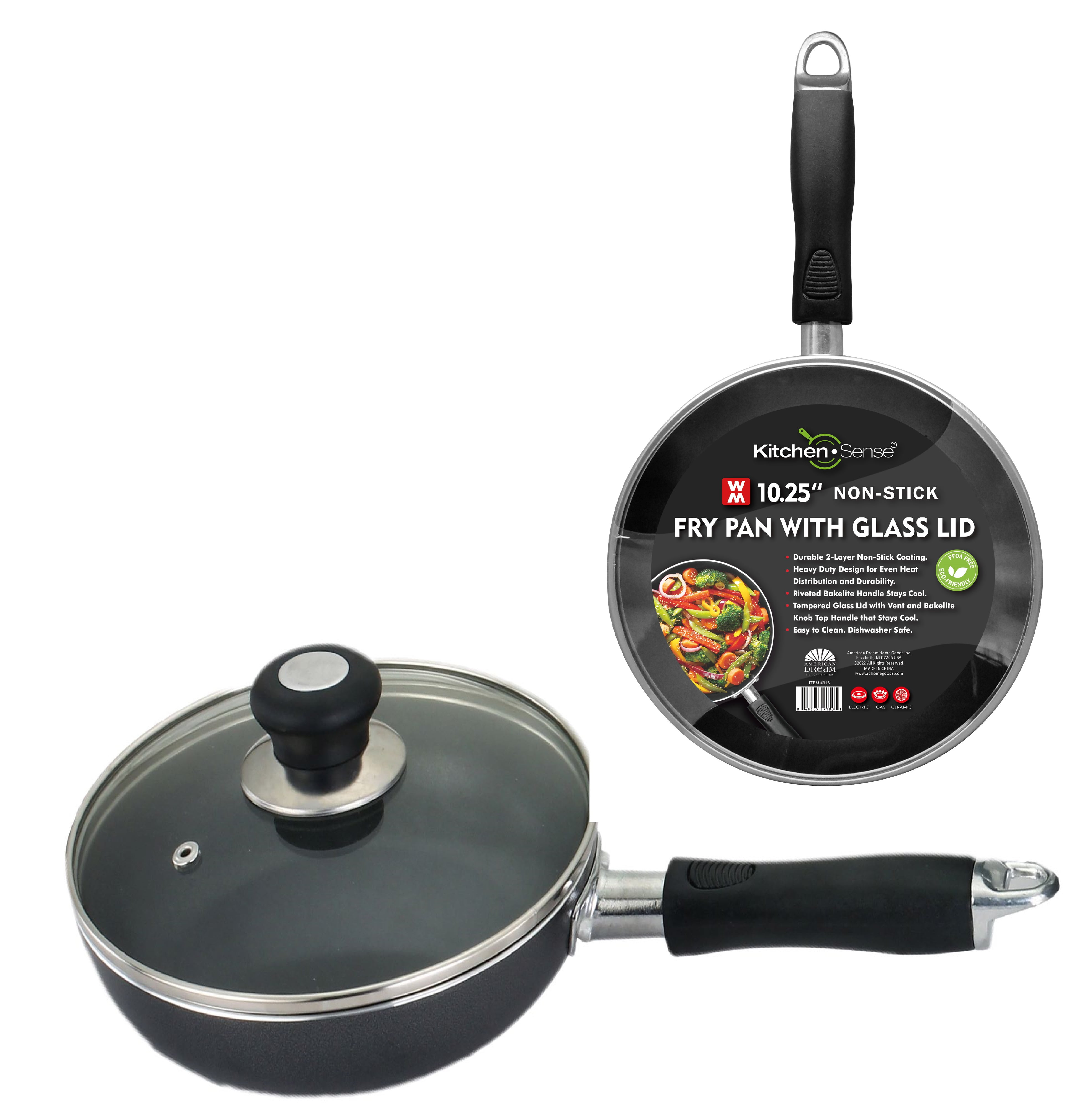 Kitchen Sense Heavy Duty Non-Stick Induction Fry Pan with Glass Cover ...