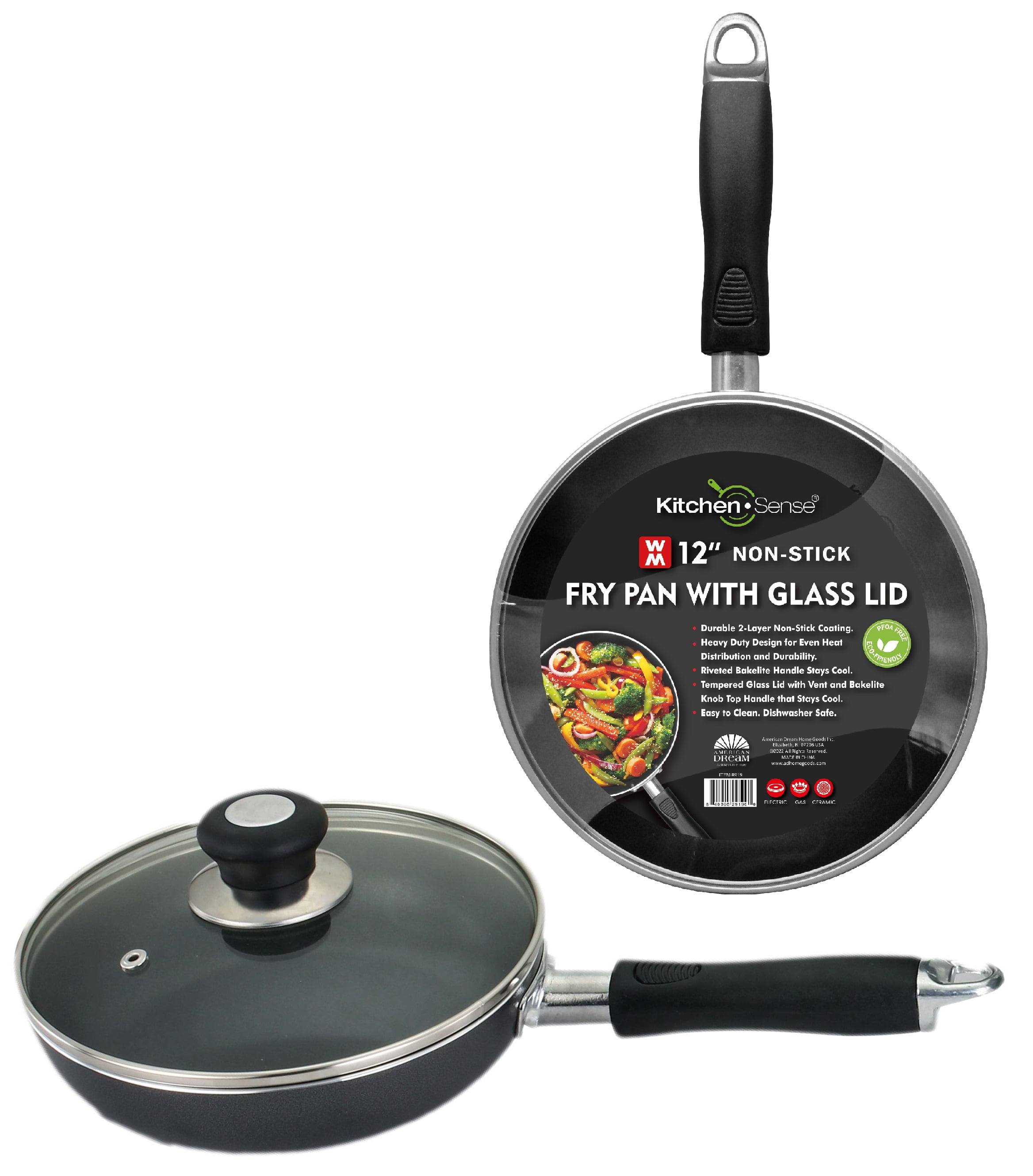 Kitchen Sense Easy Clean Non-Stick Induction Fry Pan with Glass Lid ...