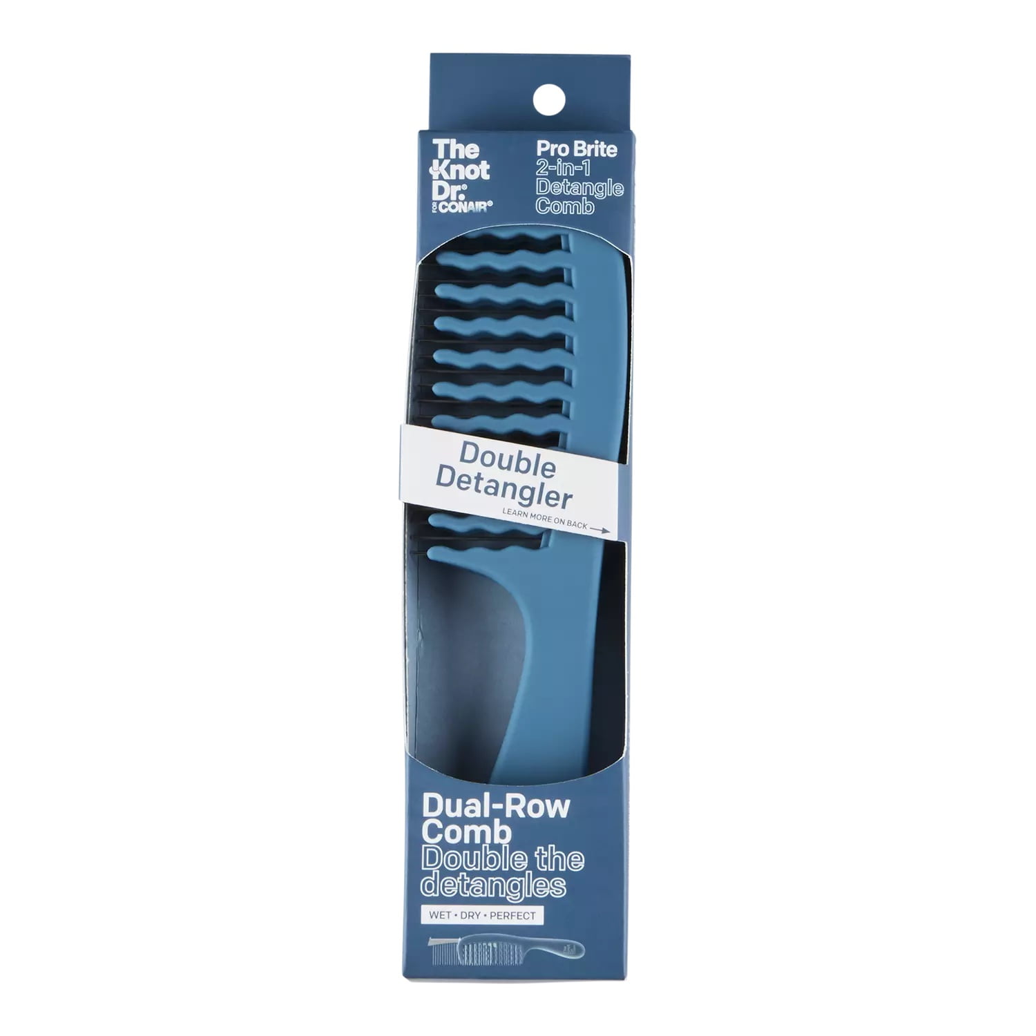 The Knot Dr. For Conair Pro Brite 2-in-1 Detangle Dual-Row Comb, Blue ...