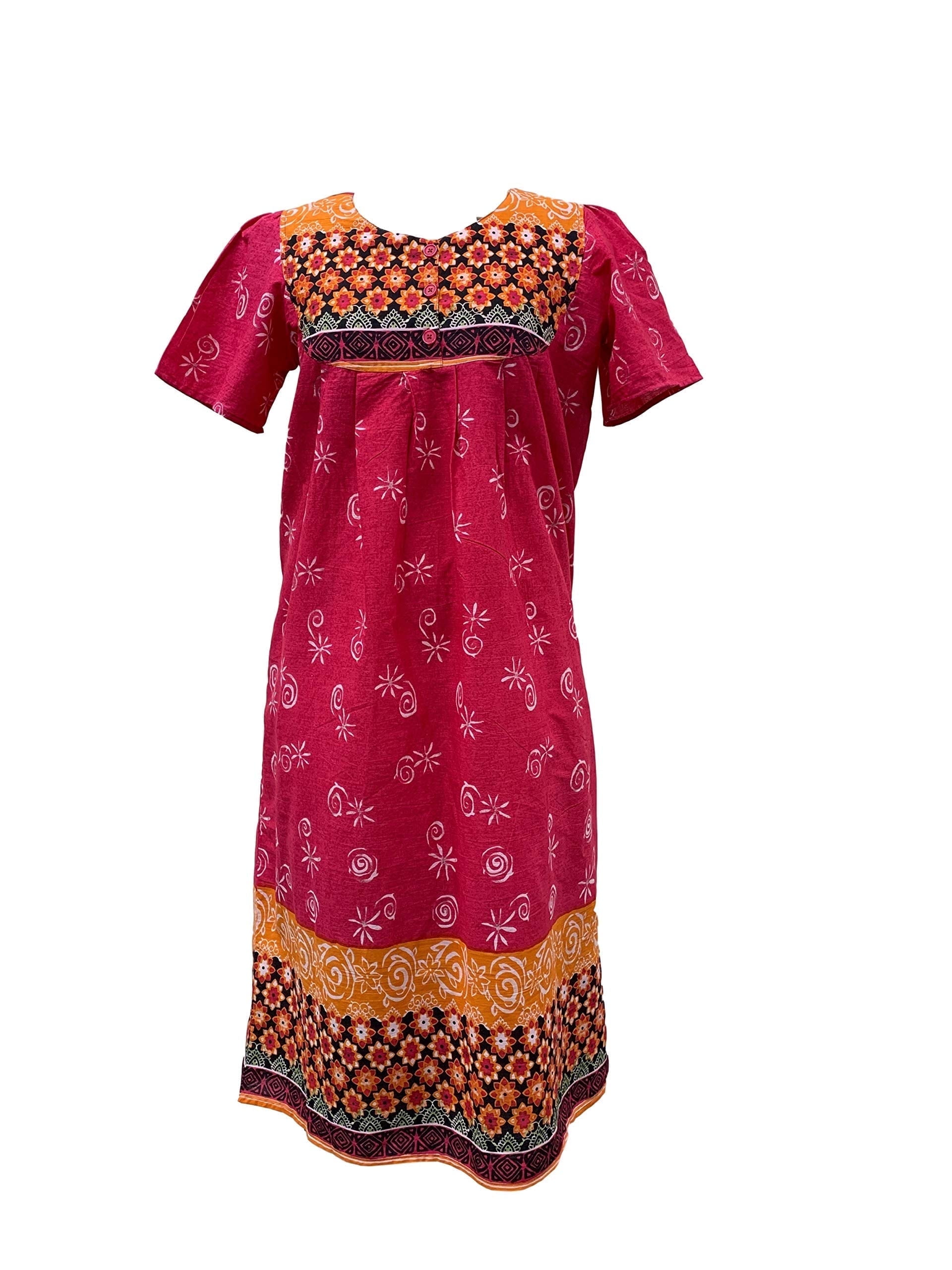 Loungees Multi-Color Border Print Muu Muu Lounge Dress with 3 Button ...
