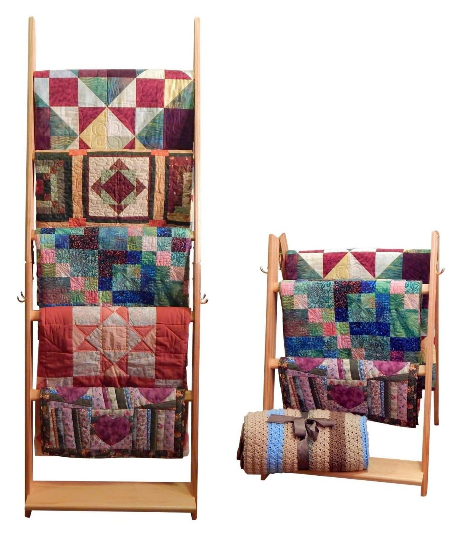 The LadderRack 2-in-1 Quilt Display Rack (5 Rung/24 Model/Golden Pecan ...