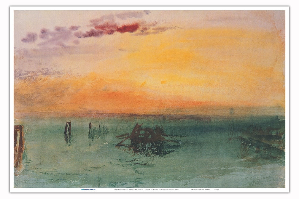The Lagoon Near Venice At Sunset - From an Original Color Painting by ...