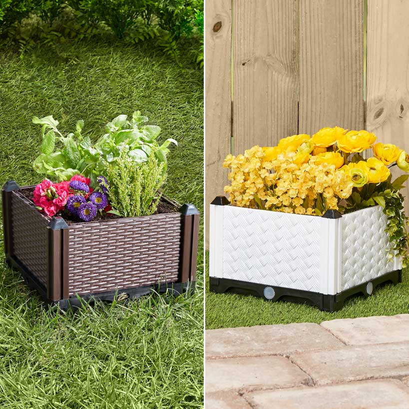 The Lakeside Collection 12" Square Plastic Plant Planter with Self ...