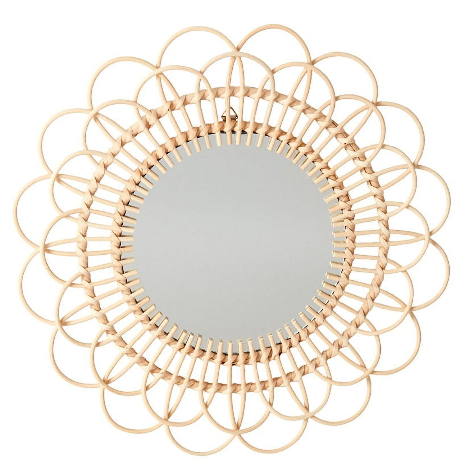 The Lakeside Collection 15-3/4" Natural Rattan Round Mirror, Flower ...