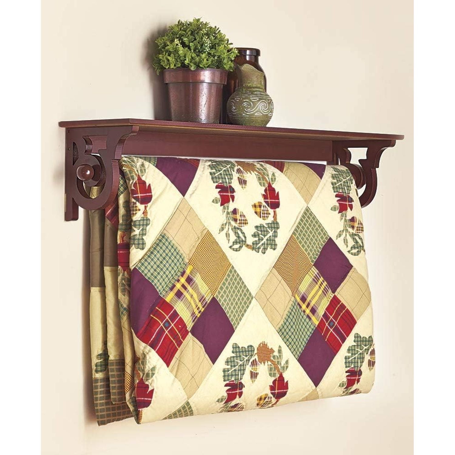 The Lakeside Collection Deluxe Quilt Rack with Shelf - Walnut - Walmart.com