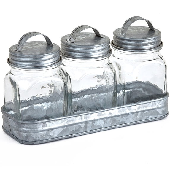 Decorative Rustic Metal Kitchen Style Glass Canisters with Top Lid in ...