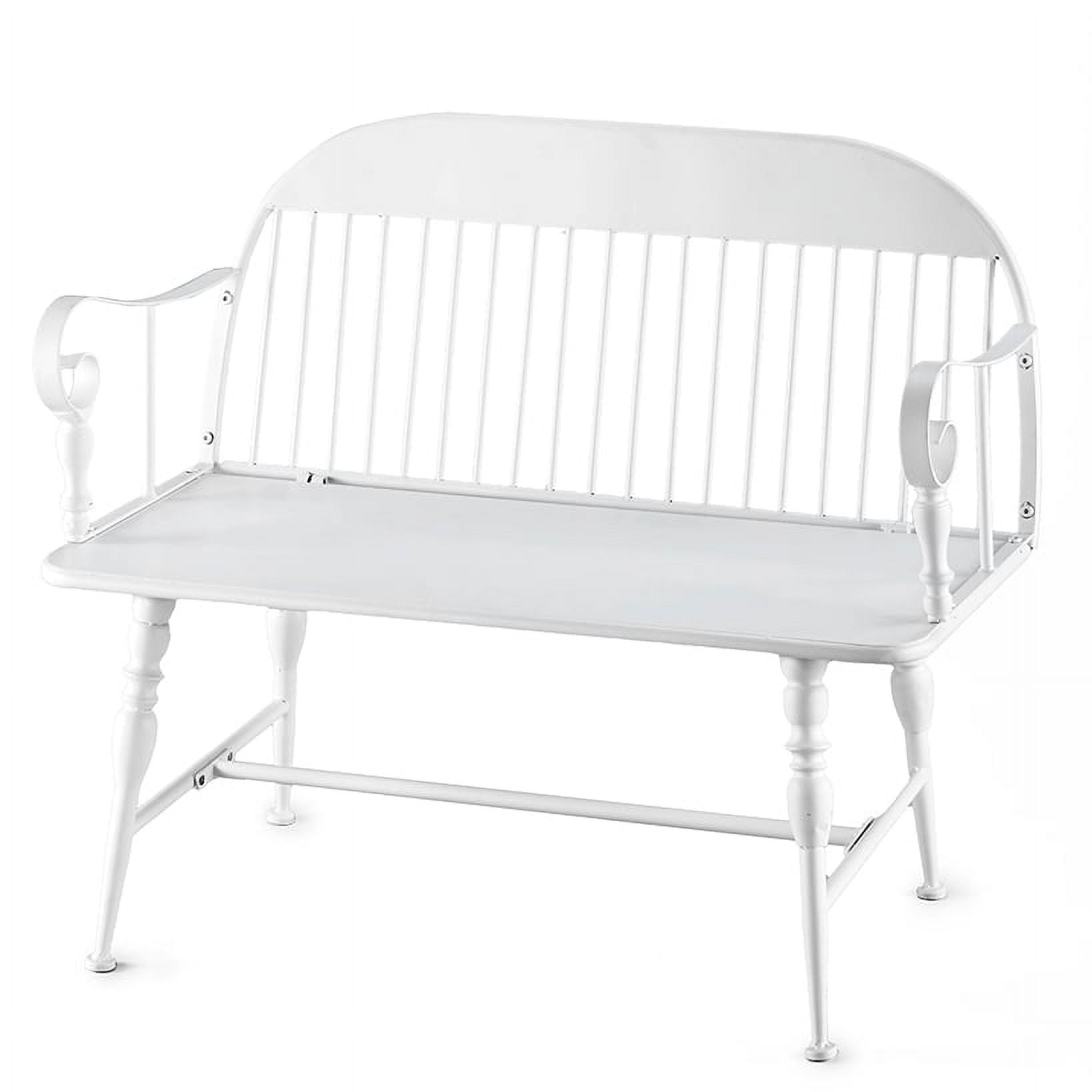 Rustic Farm Bench with Metal Spindle Legs and Slatted Back by The ...