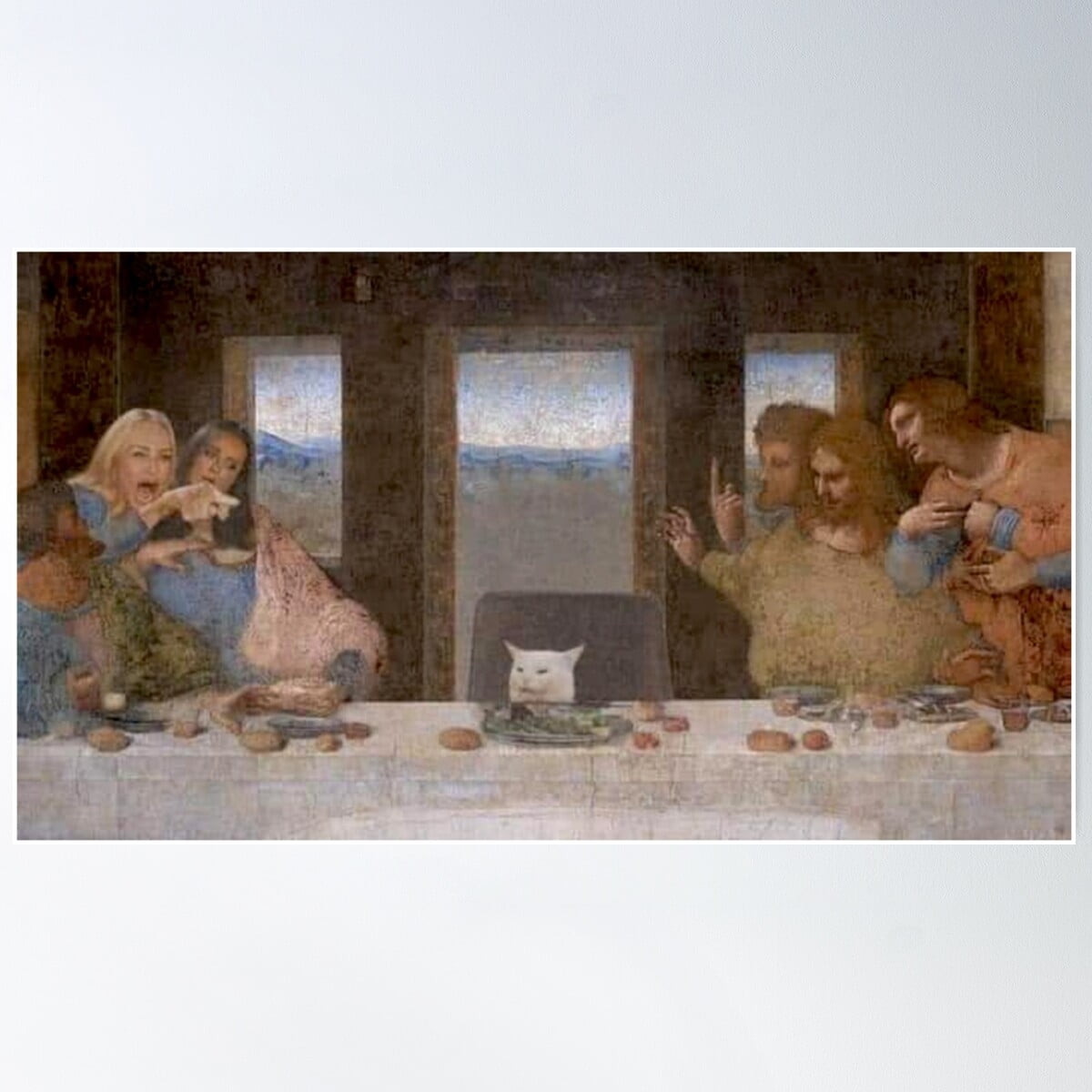 The Last Supper Cat Meme Poster Wall Art, Modern Wall Decor For Living ...