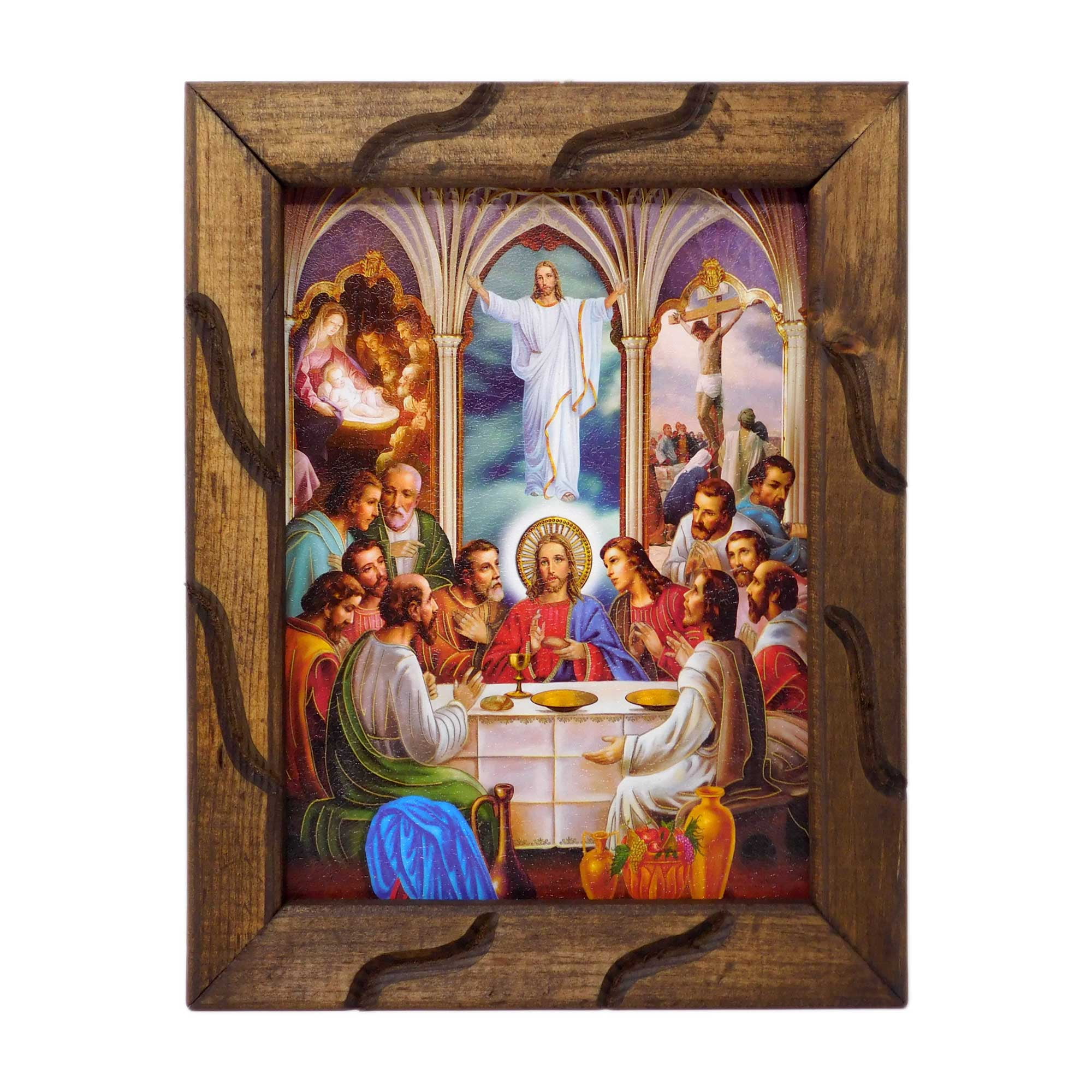 The Last Supper - Risen Jesus, Oil Painting Style - 12” Rustic Frame ...