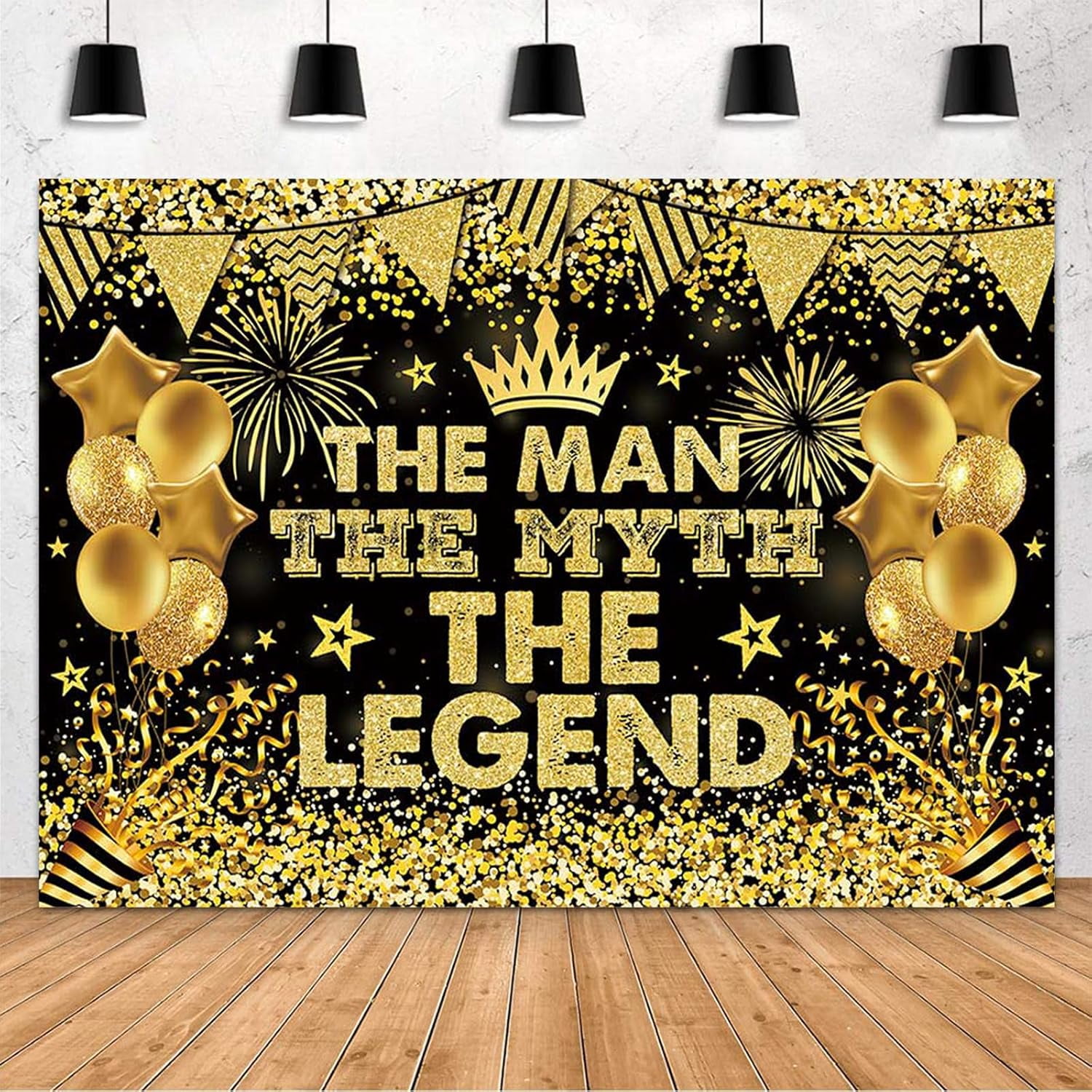 The Legend Backdrop Black Gold Dots Crown Dad Birthday Theme Decor for ...
