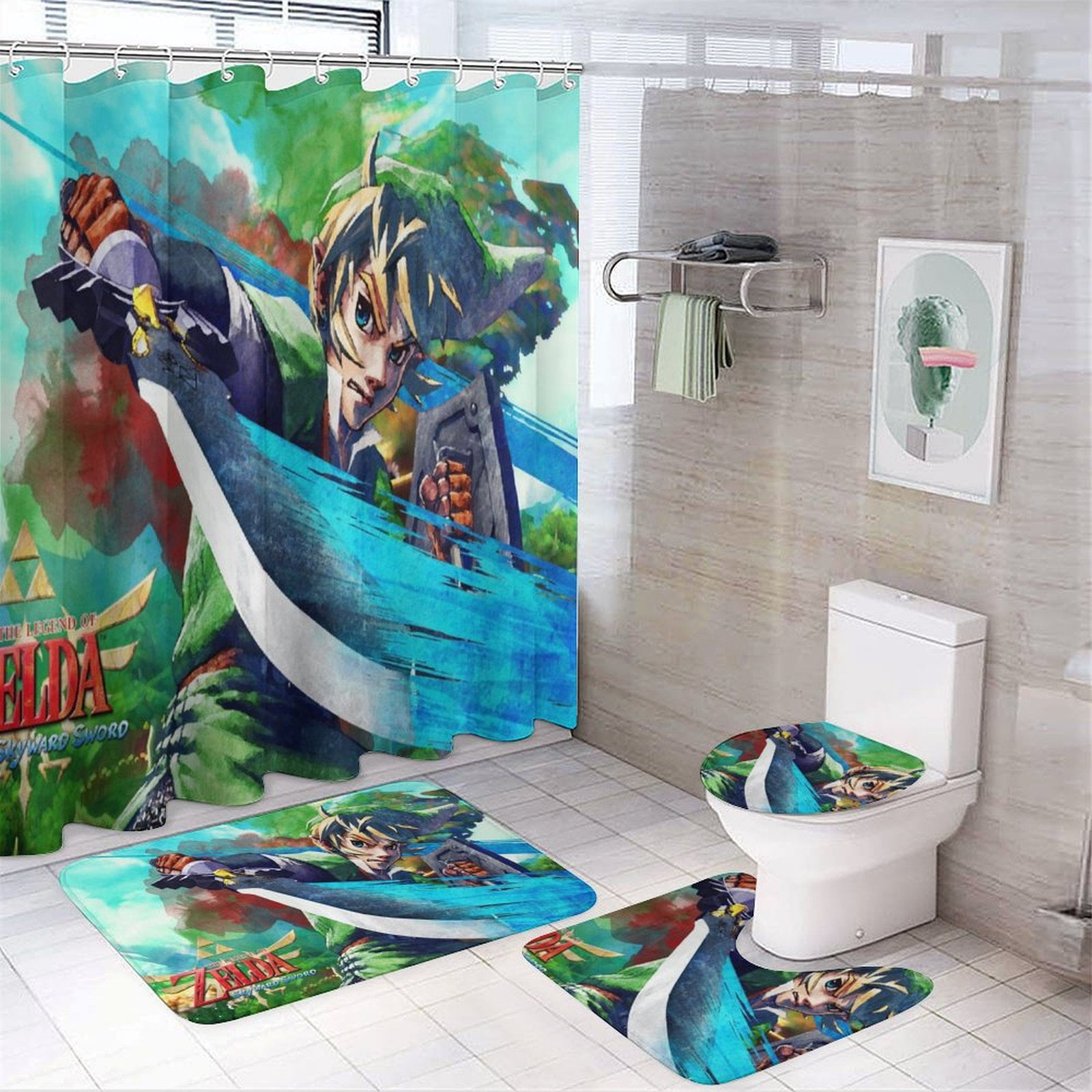 The Legend of Zelda 4 Pcs Shower Curtain Sets with 12 Hooks Non-Slip ...