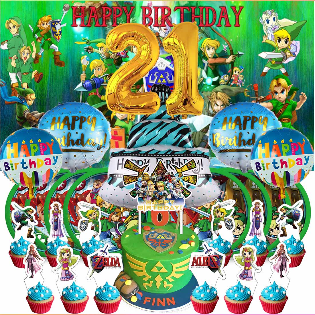 The Legend of Zelda 21th Tableware Balloons Cake Toppers Backdrop ...